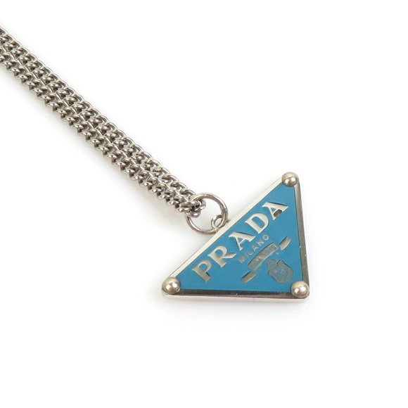 Prada | Jewelry | Prada Necklace Triangle Metal Blue X Silver Mens ...